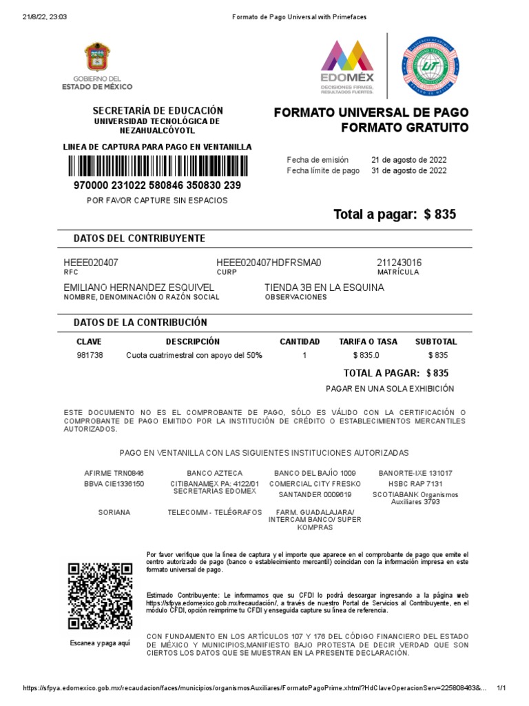 Pago de Inscripcion | PDF | Bancario | Servicios financieros