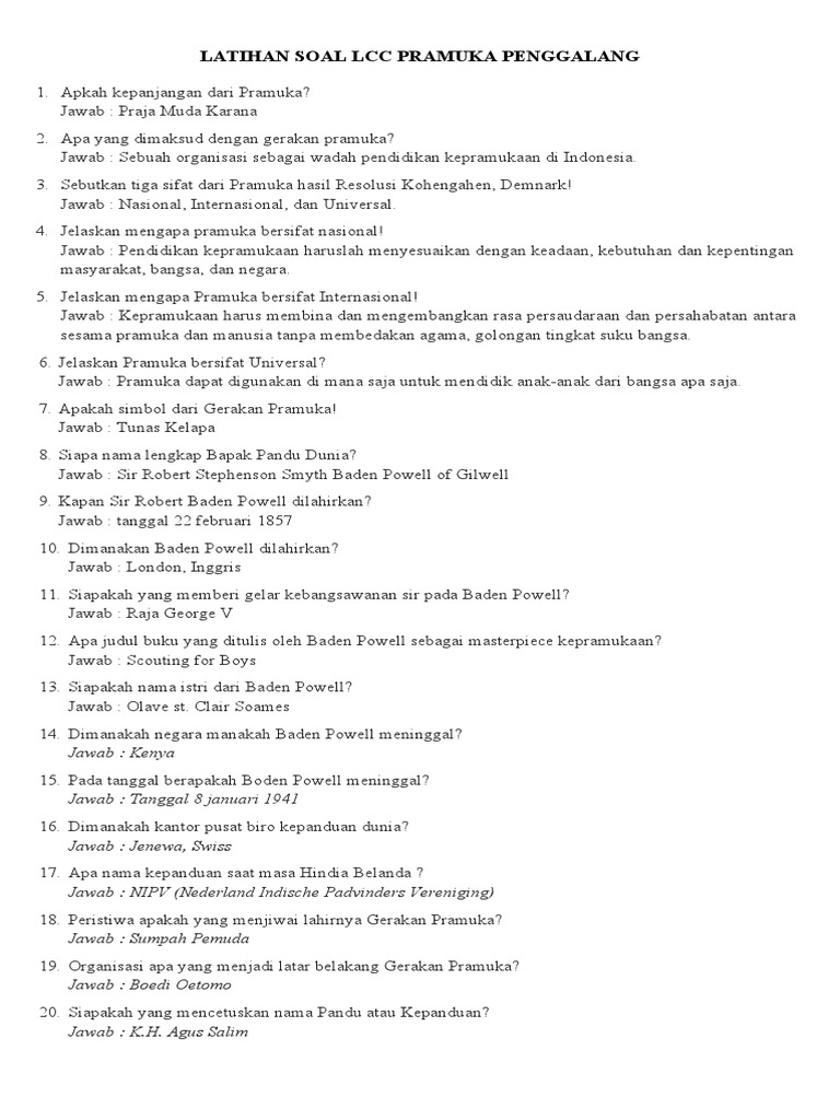 Latihan Soal LCC Pramuka Penggalang | PDF