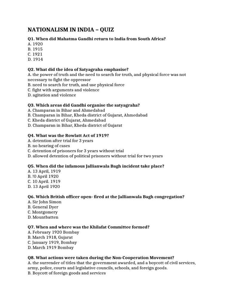 Nationalism in India Quiz - SEO Optimized Title | PDF | Nonviolence ...