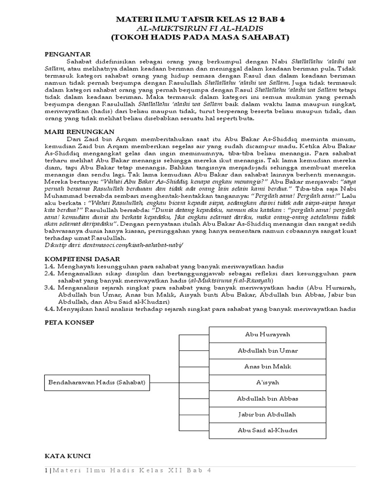 Materi Ilmu Hadis Kelas 12 Bab 4 | PDF