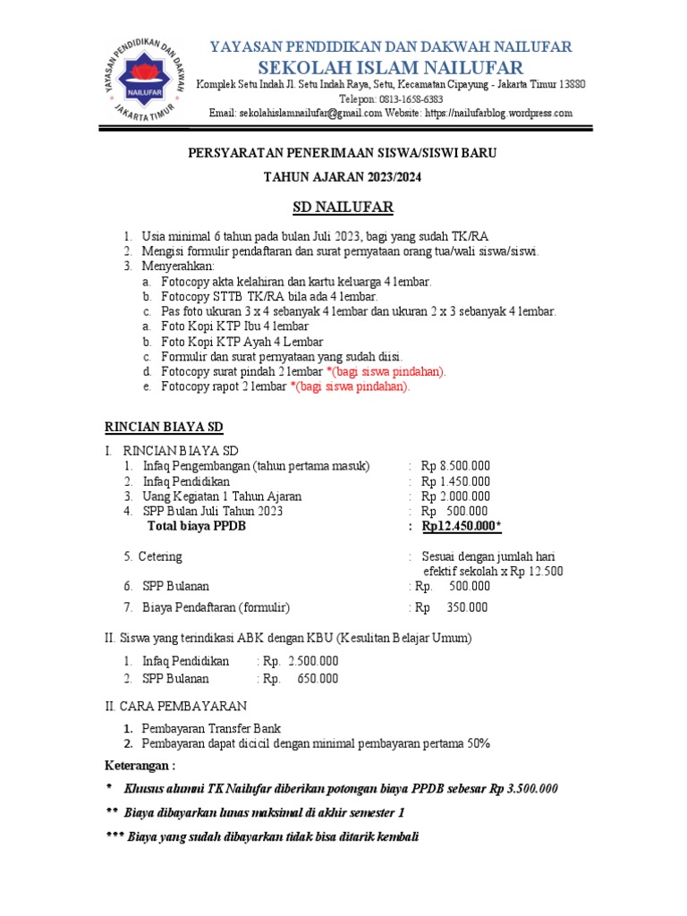 Rincian PPDB SD 2023-2024 | PDF