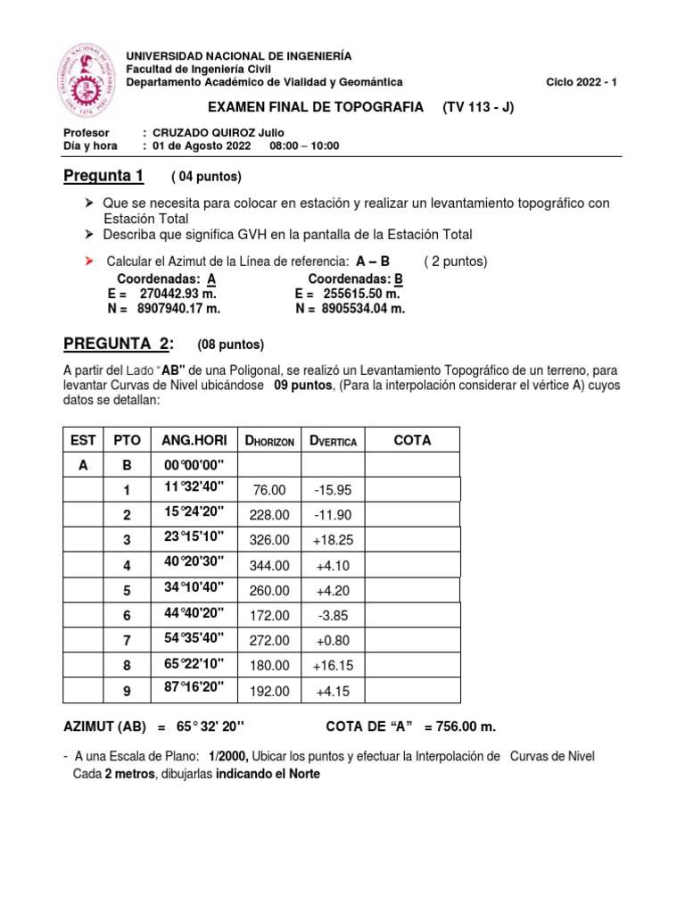 EXAMEN FINAL Topo | PDF | Topografía | Geodesia
