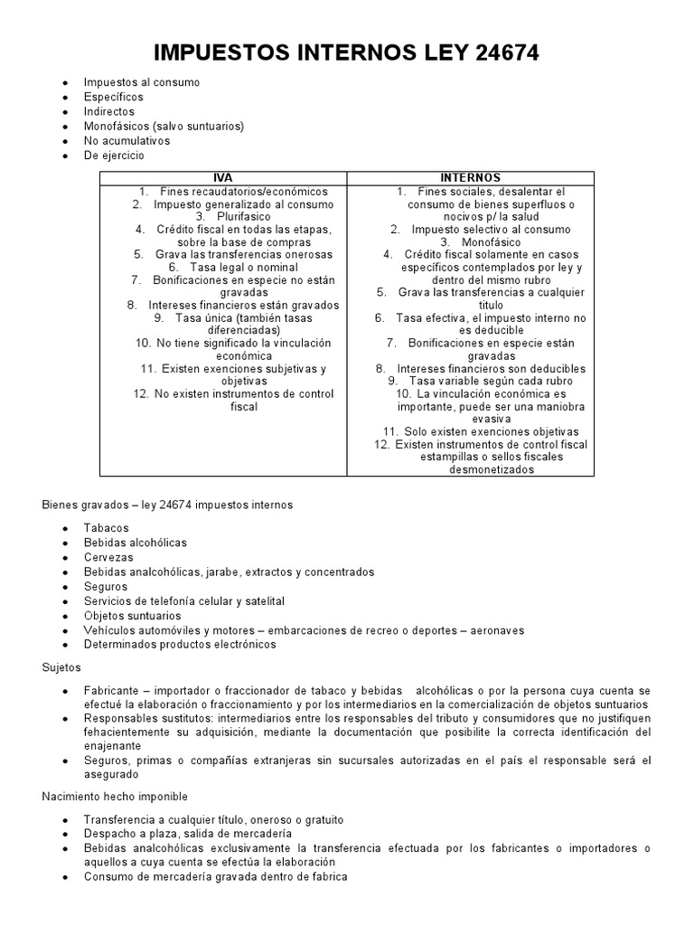 Impuestos Internos Ley 24674 | Descargar gratis PDF | Impuestos | Impuesto al valor agregado