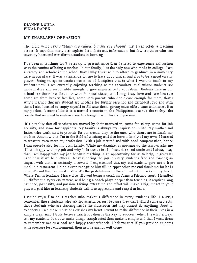 Sula Dianne L Final Paper | PDF | Teachers | Learning