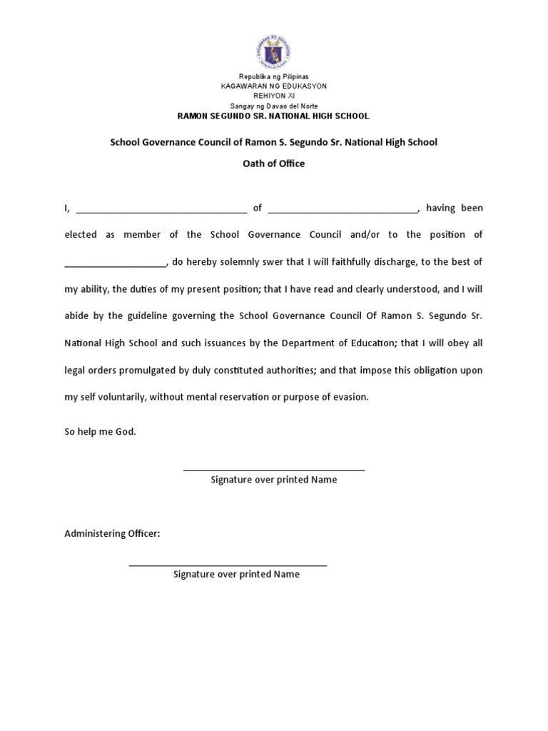 Oath of Office for School Council Members | PDF