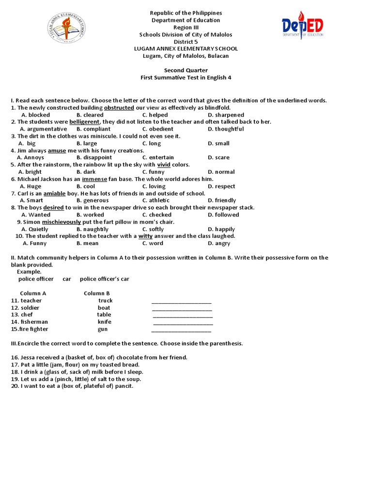 Q2 1st ST ENG EPP ESP AP | PDF | Noun | Linguistics