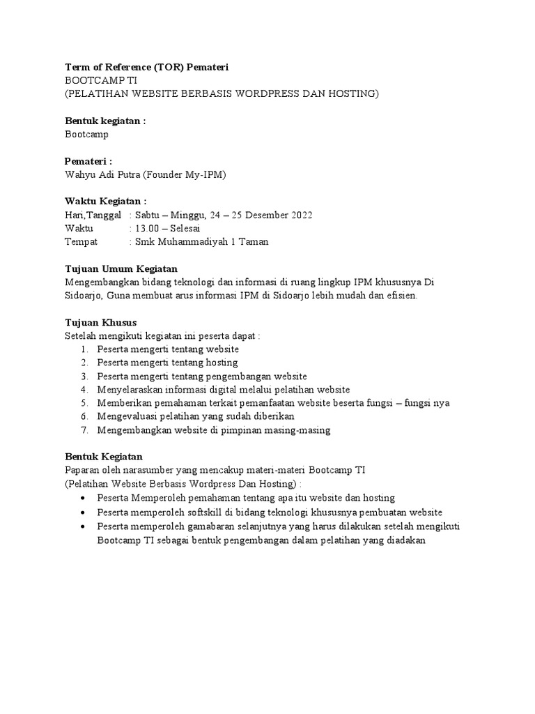 Term of Reference | PDF