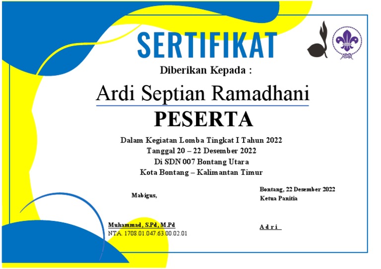 Desain Sertifikat Pramuka Gratis 1 Word Landscape | PDF
