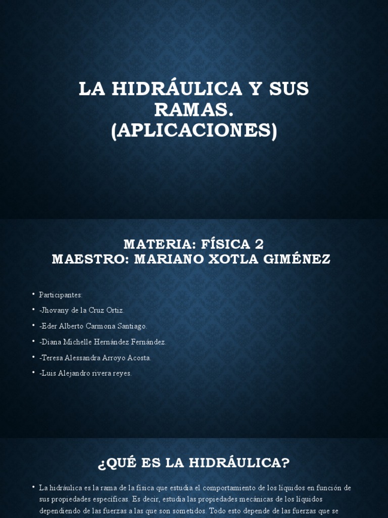La Hidráulica y Sus Ramas | PDF | Líquidos | Dinámica de fluidos