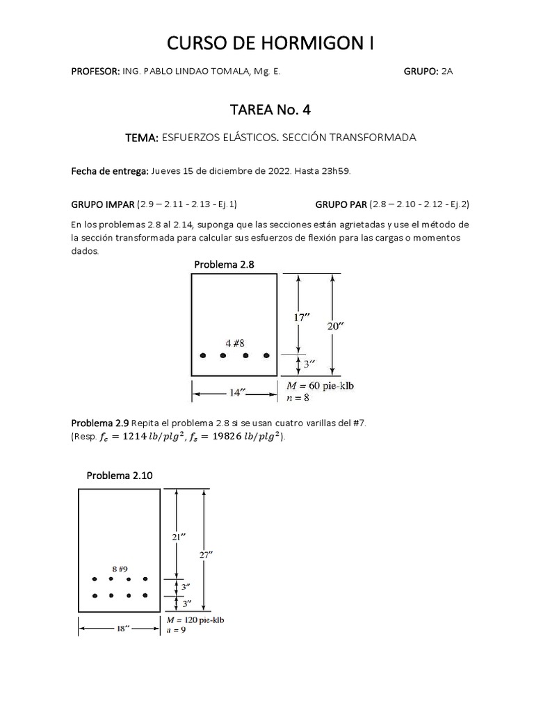 TAREA No. 4 - ESFUERZOS ELÁSTICOS. SECCIÓN TRANSFORMADA | PDF