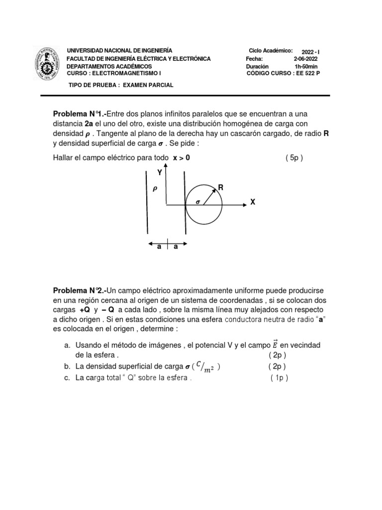Examen Parcial Electromagnetismo | PDF | Electricidad | Corriente eléctrica