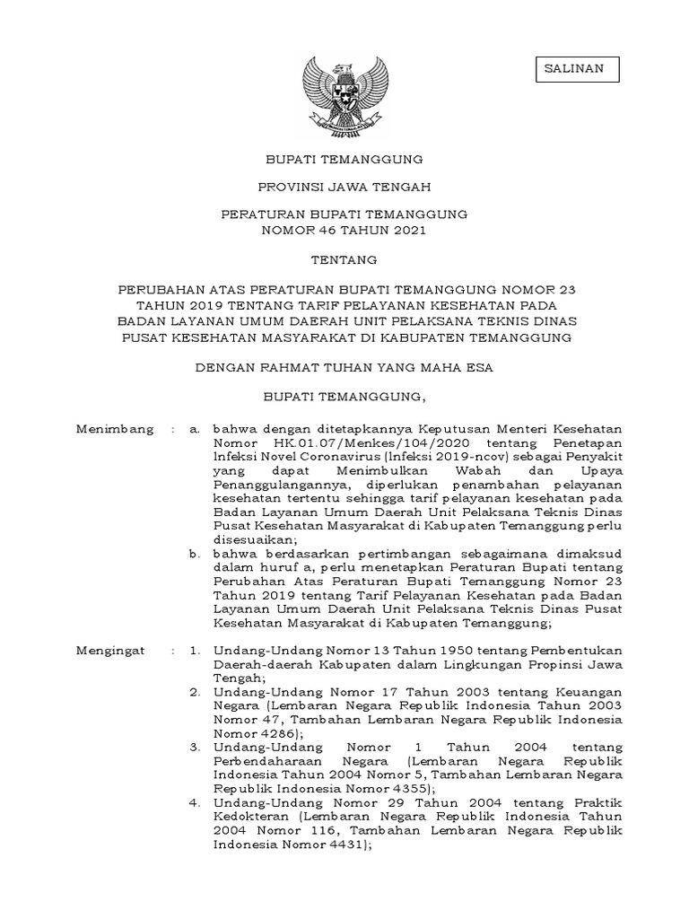 Perbup No 46 Tahun 2021 Tentang Perubahan Atas Peraturan Bupati ...