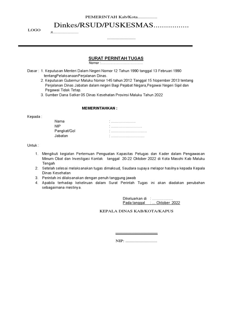 Contoh ST Pertemuan Penguatan Kapasitas Petugas TB Dipuskesmas | PDF Contoh ST Pertemuan Penguatan Kapasitas Petugas TB Dipuskesmas | PDF