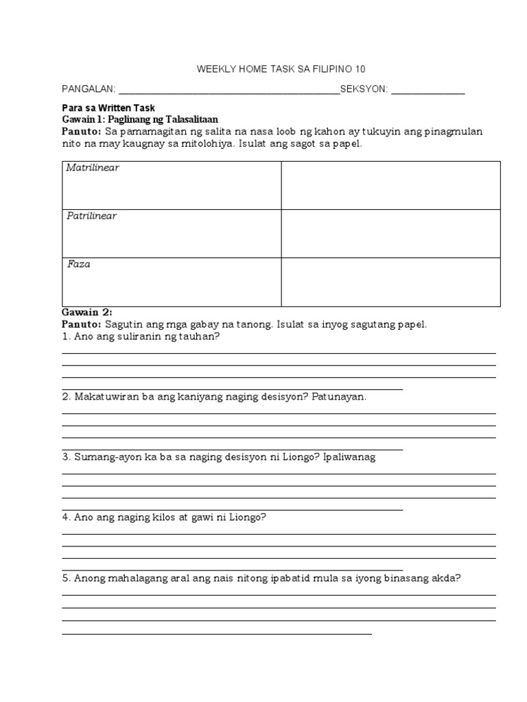 Fil10 Weekly Home Task Modyul 3 | PDF