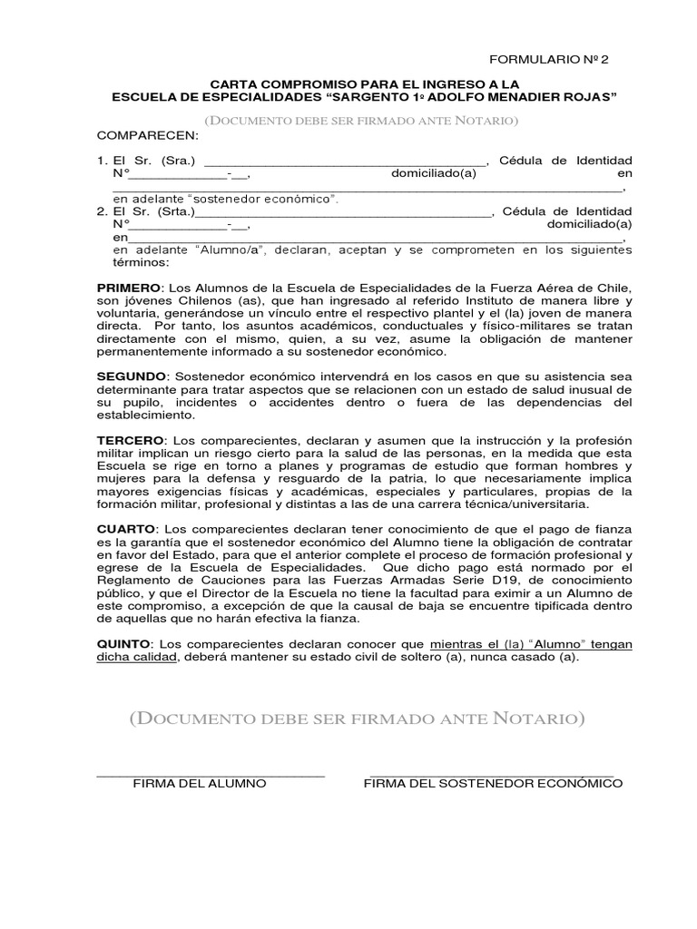 Formulario 2 Carta de Compromiso | PDF