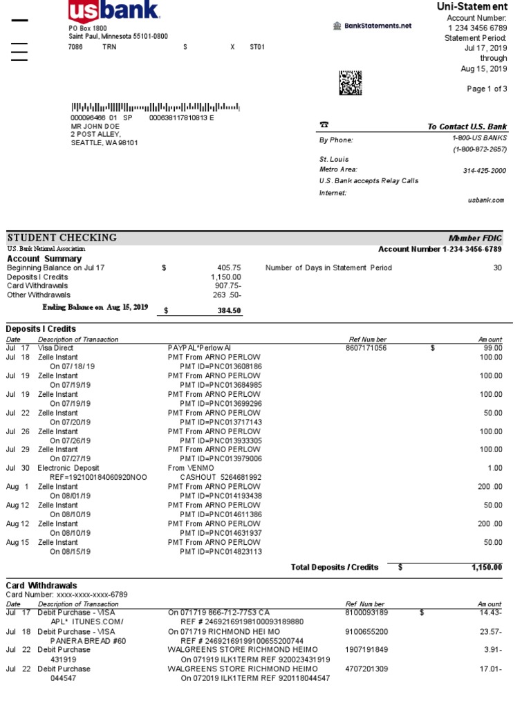 US Bank Statement BankStatements.net | PDF | Credit Card | Debit Card