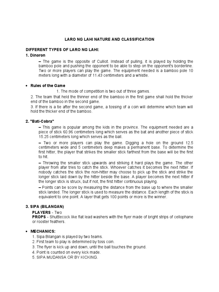 Laro ng Lahi: Types and Rules | PDF