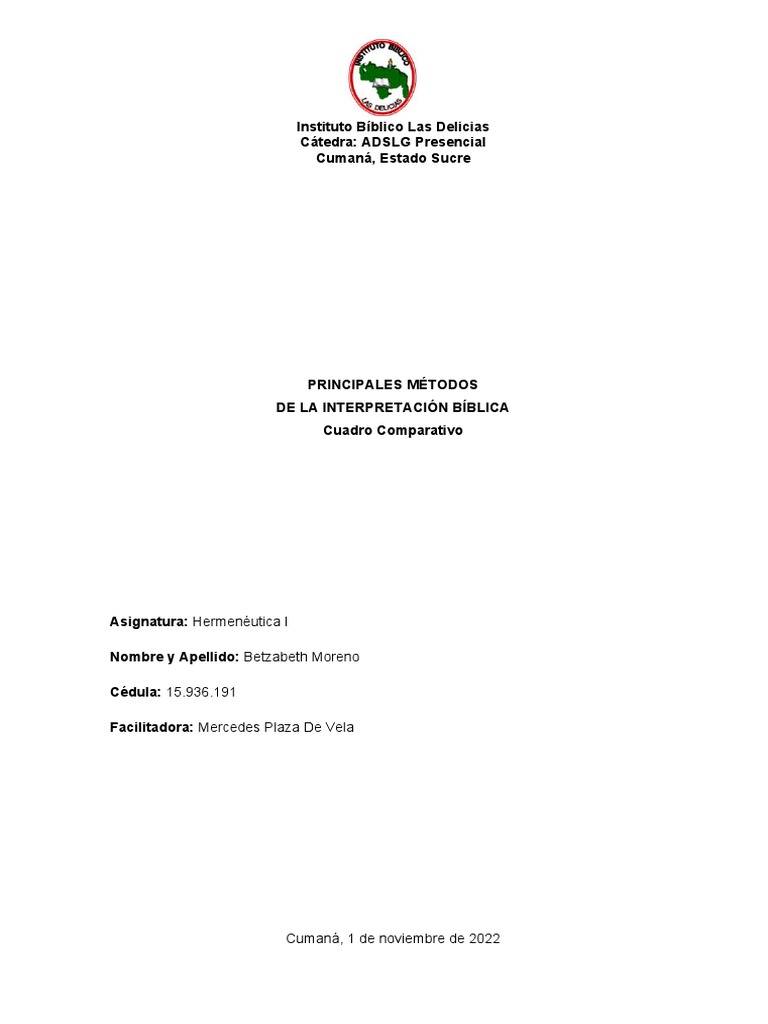 PRINCIPALES MÉTODOS DE INTERPRETACIÓN, Adecuados y Inadecuados. Cuadro ... PRINCIPALES MÉTODOS DE INTERPRETACIÓN, Adecuados y Inadecuados. Cuadro ...