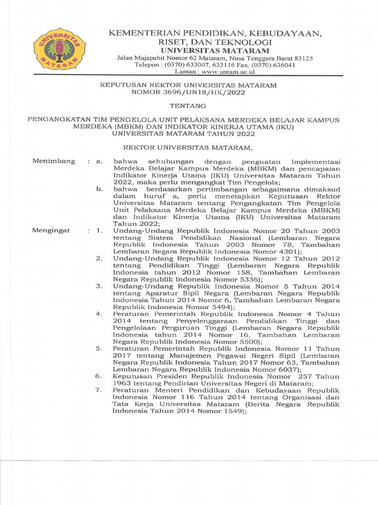 SK Unit Pelaksana MBKM | PDF