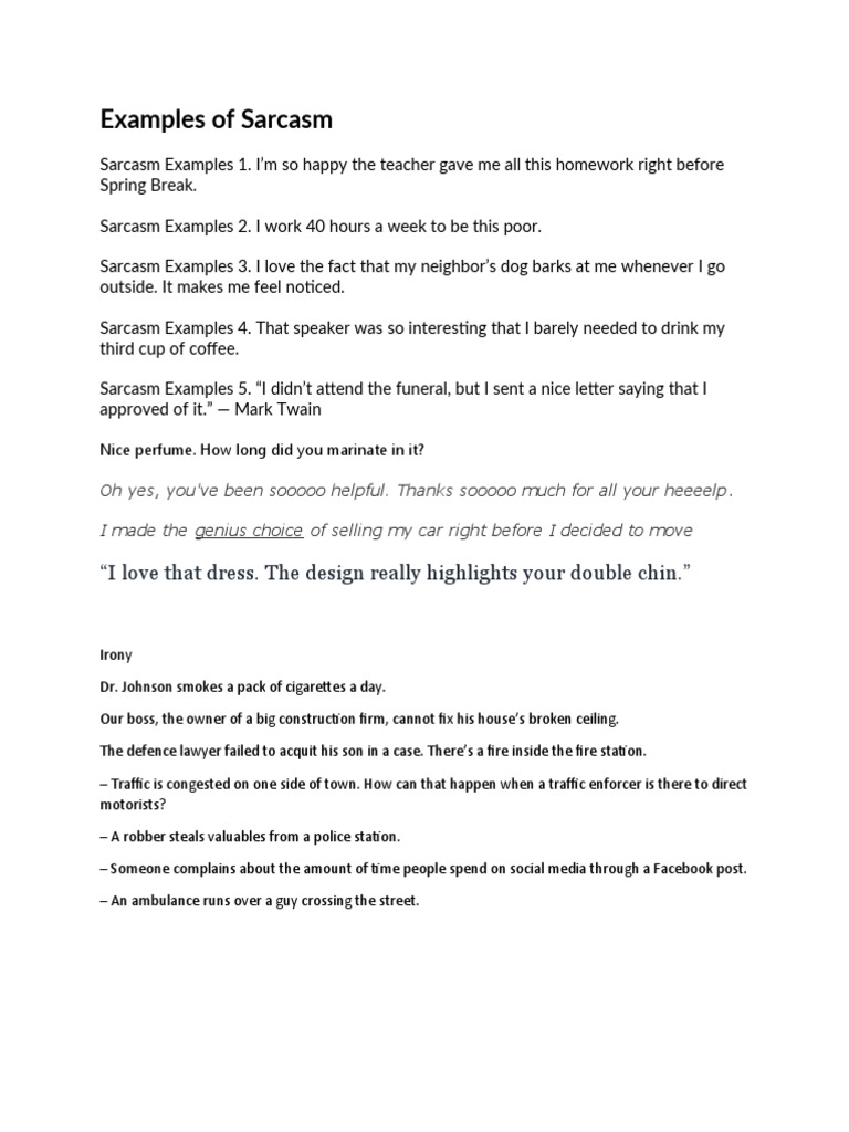 A Collection of Examples Illustrating the Subtle Art of Sarcasm | PDF