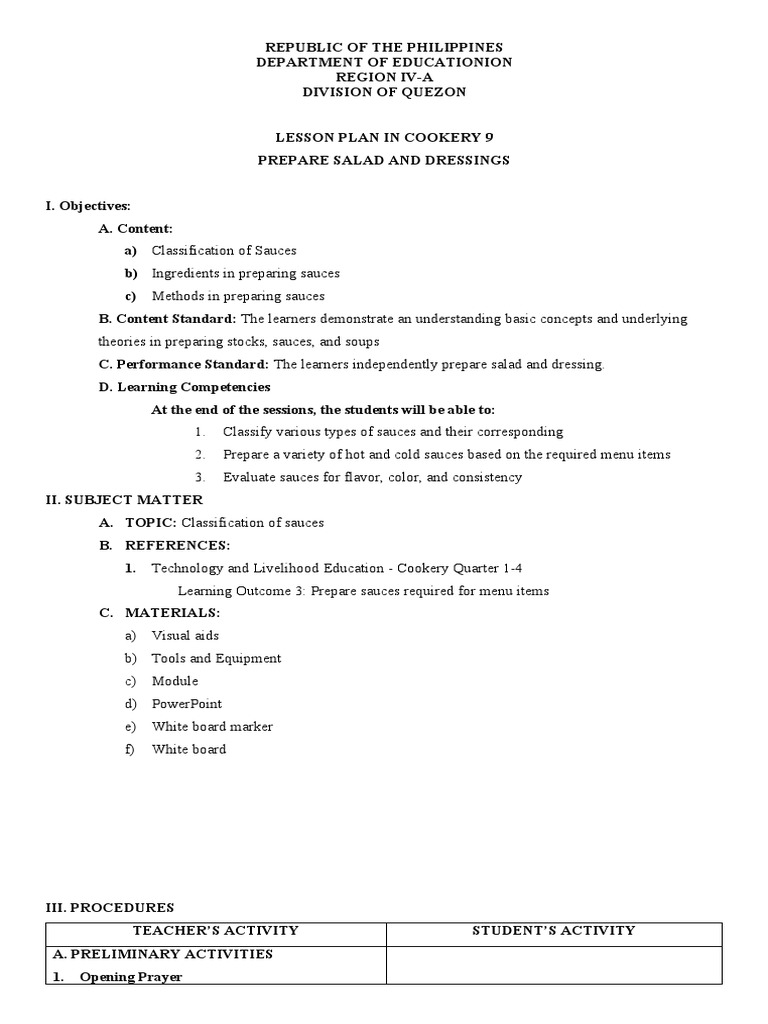 Demo Teaching Lesson Plan | PDF | Sauce | Butter