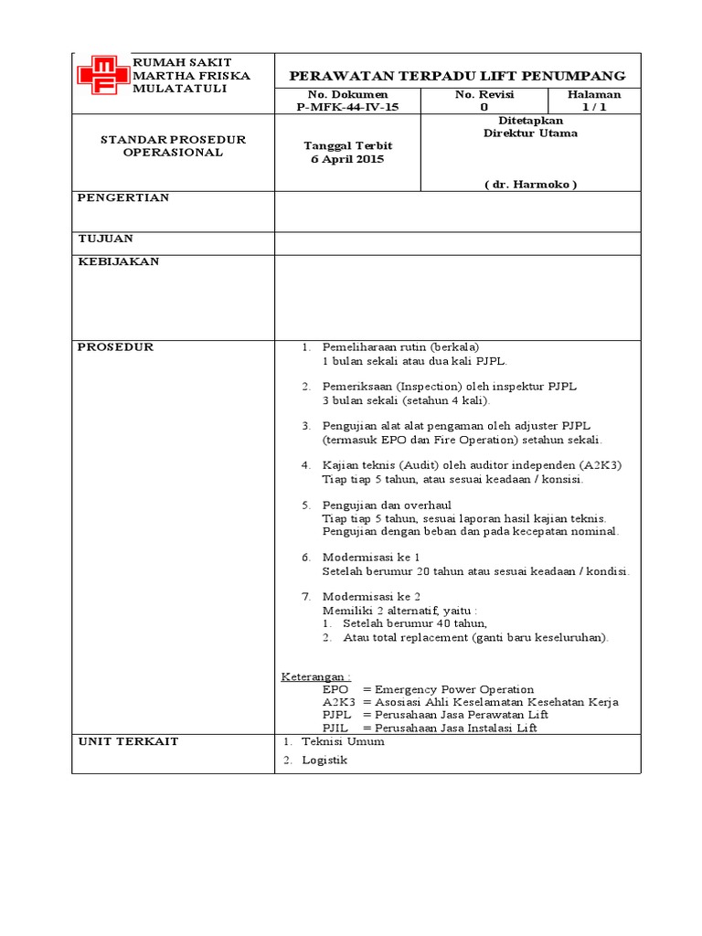 SOP Perawatan Terpadu Lift Penumpang | PDF