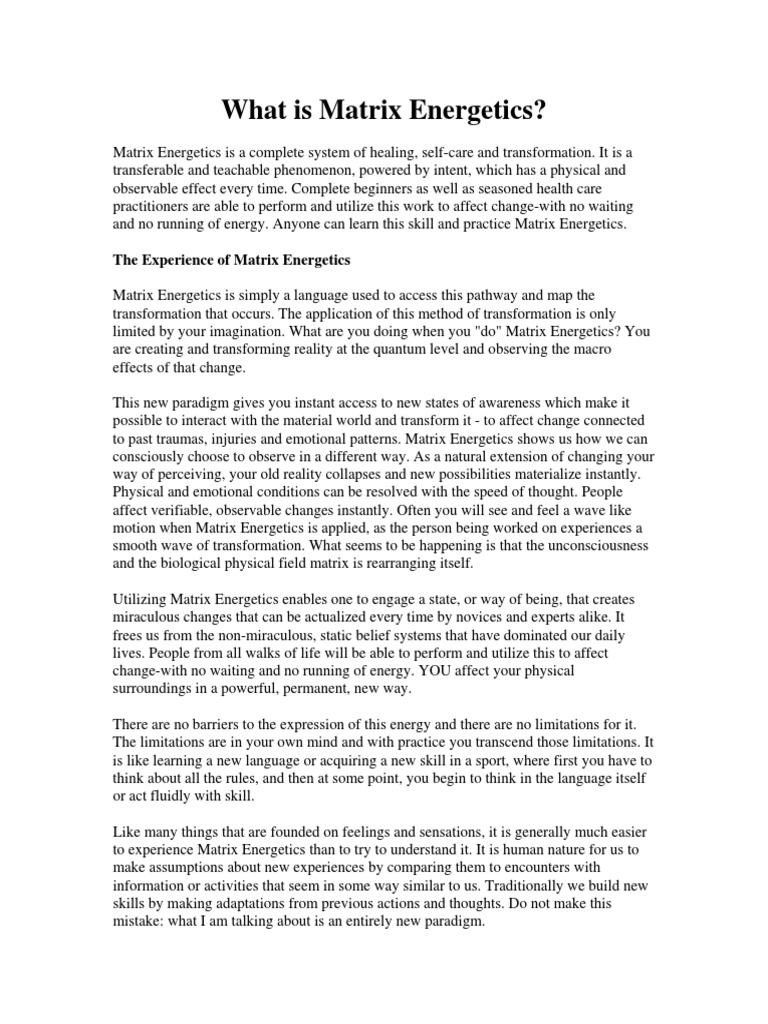 What Is Matrix Energetics | PDF | Experience | Reality