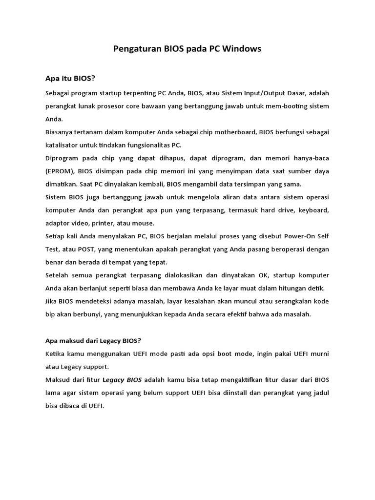 Pengaturan BIOS Pada PC Windows | PDF