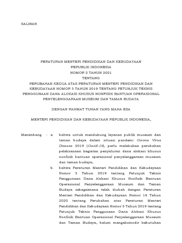 Salinan Permendikbud Nomor 2 Tahun 2021 DAK Nonfisik BOP MTB - TTD ...