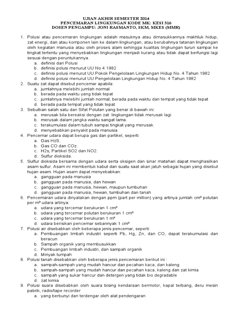 Draft Soal Pencemaran Lingkungan | PDF | Sains & Matematika | Teknologi & Rekayasa