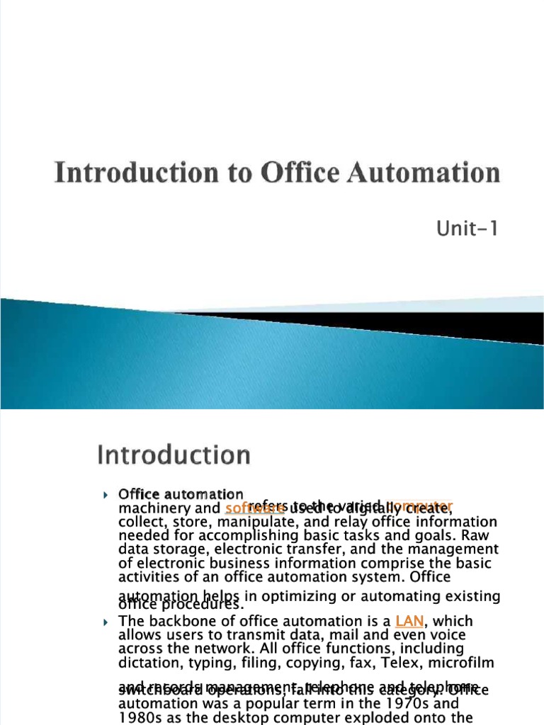 PDF Introduction To Office Automation Unit 1 - Compress | PDF ...