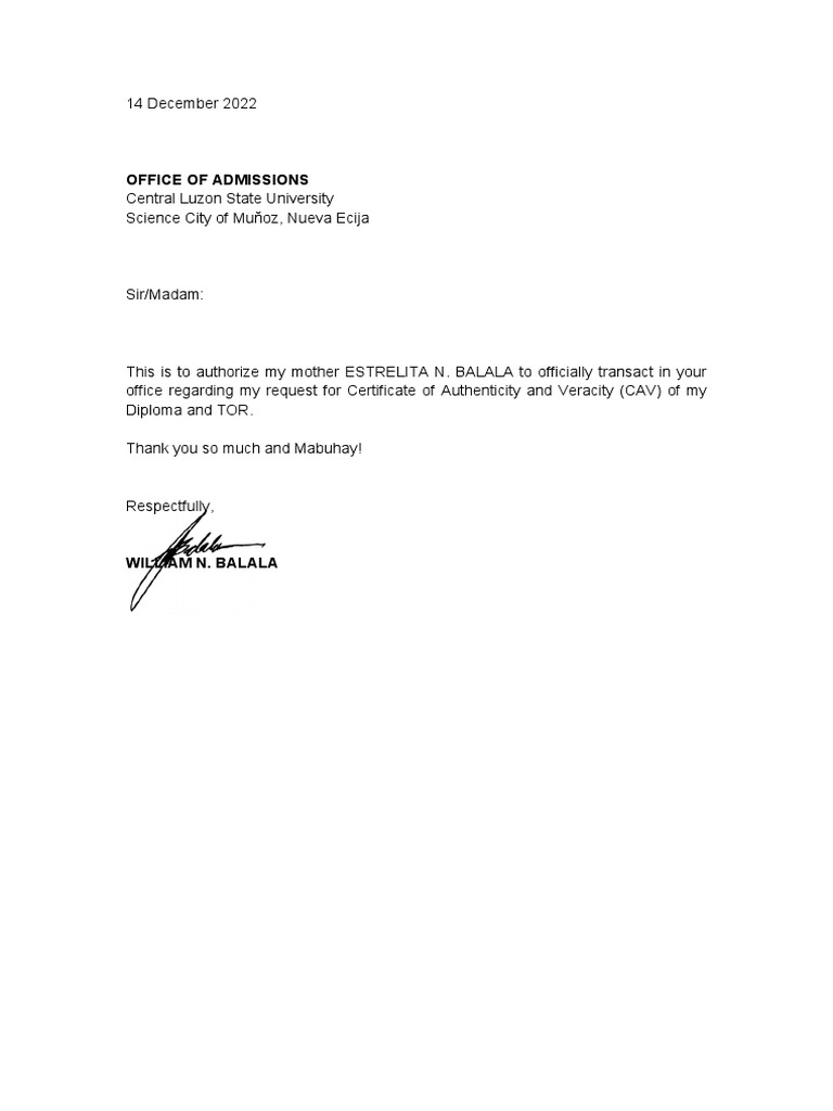Authorization Letter | PDF