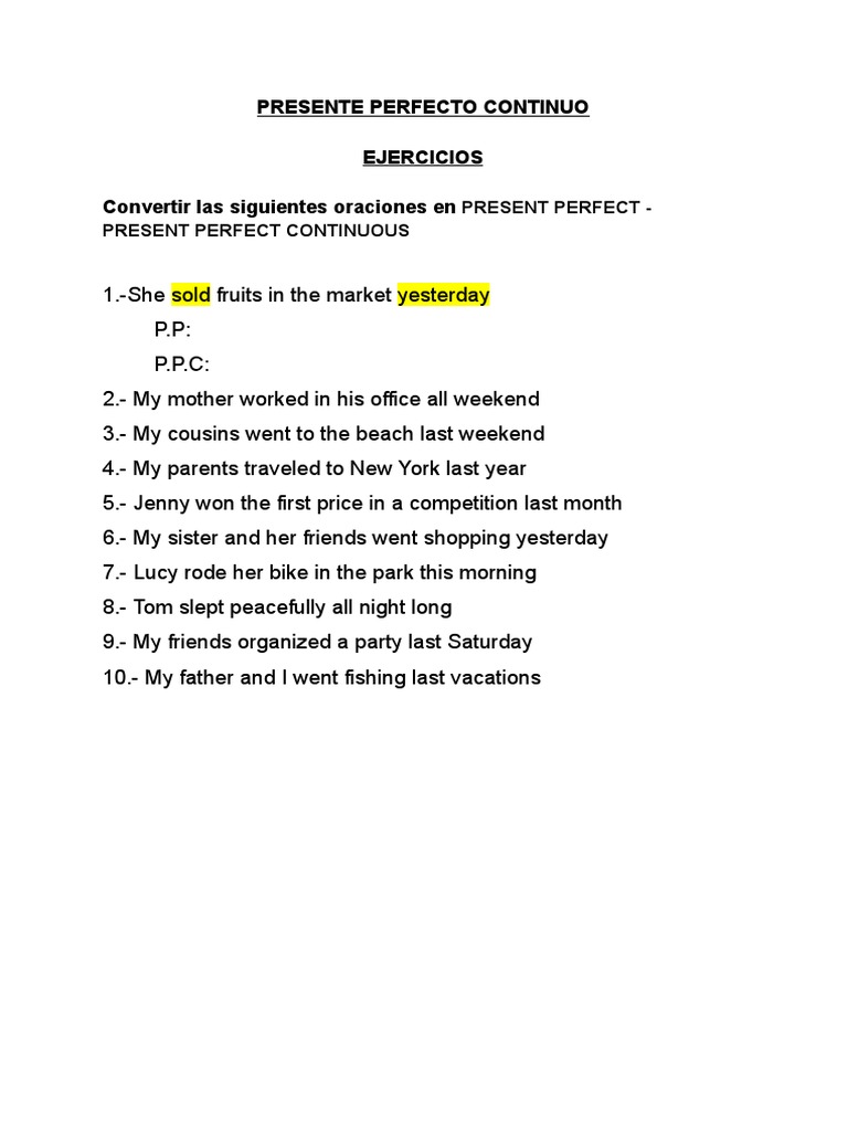 Presente Perfecto Continuo-Exercises | PDF