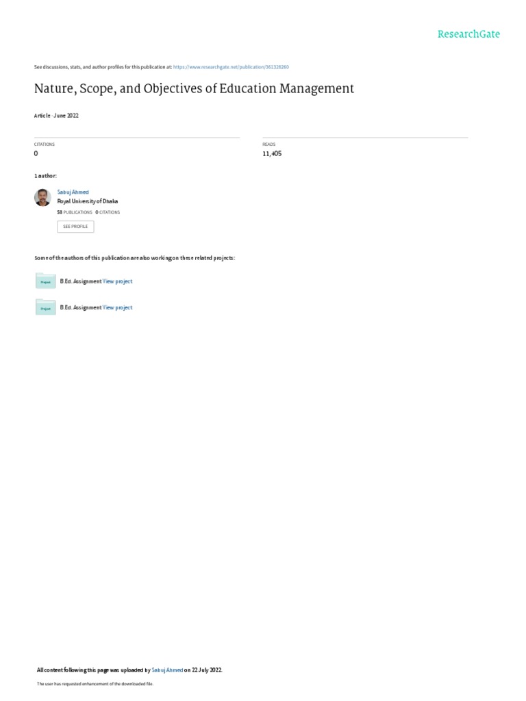 Nature Scope and Objectives of Education Management | PDF | Educational ...