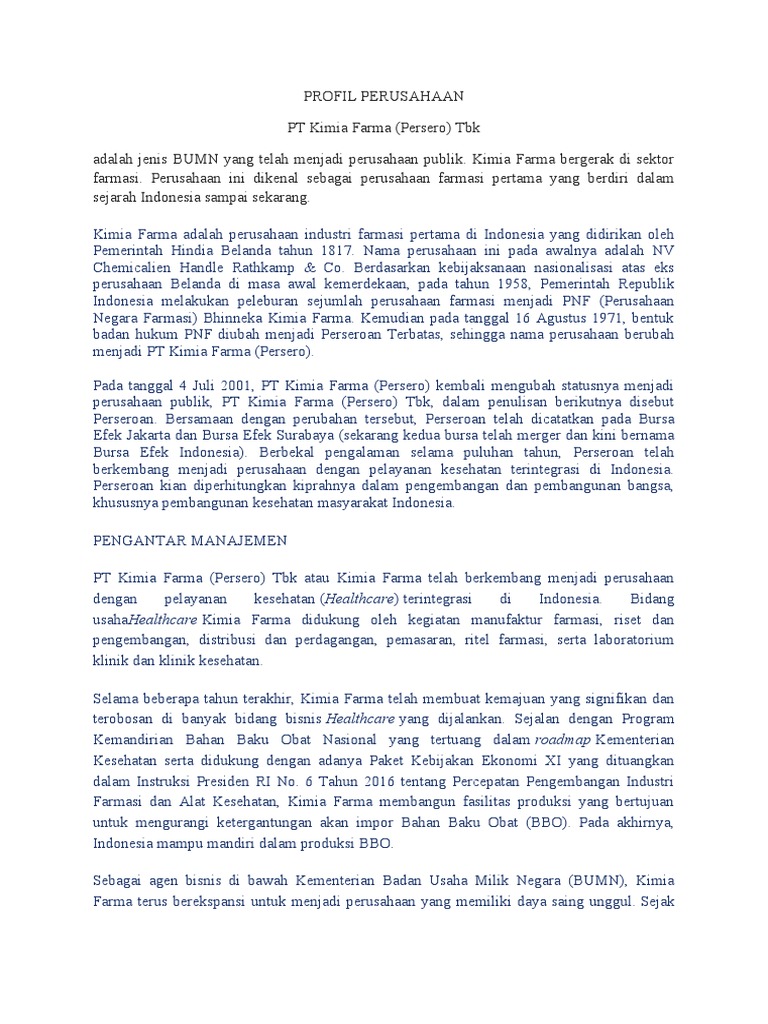 Profil Pt Bumn Kimia Farma Pdf