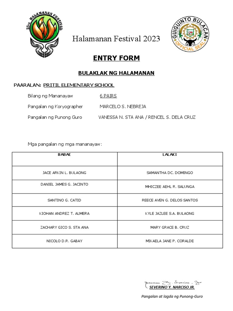 Entry Form Bulaklak NG Halamanan | PDF