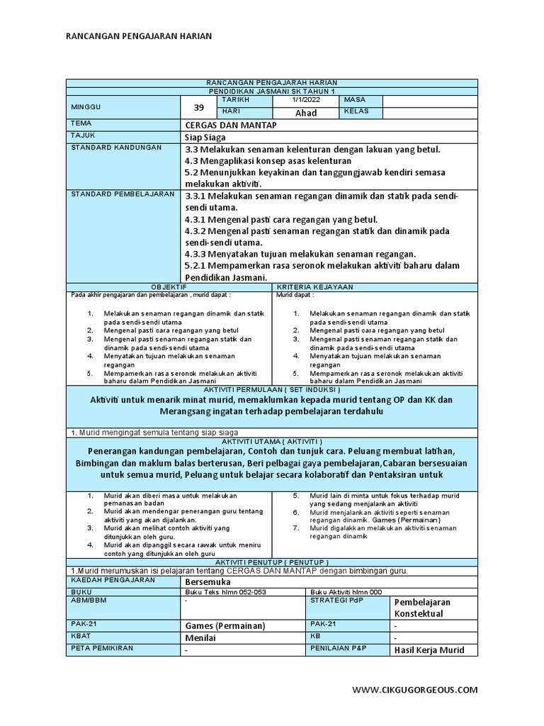 RPH Minggu 39 PJ THN 1 by Cikgu Gorgeous | PDF