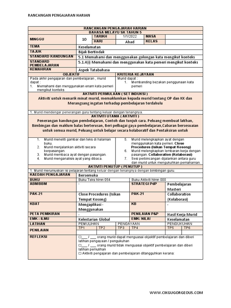 RPH Minggu 11 BM THN 5 by Cikgu Gorgeous | PDF