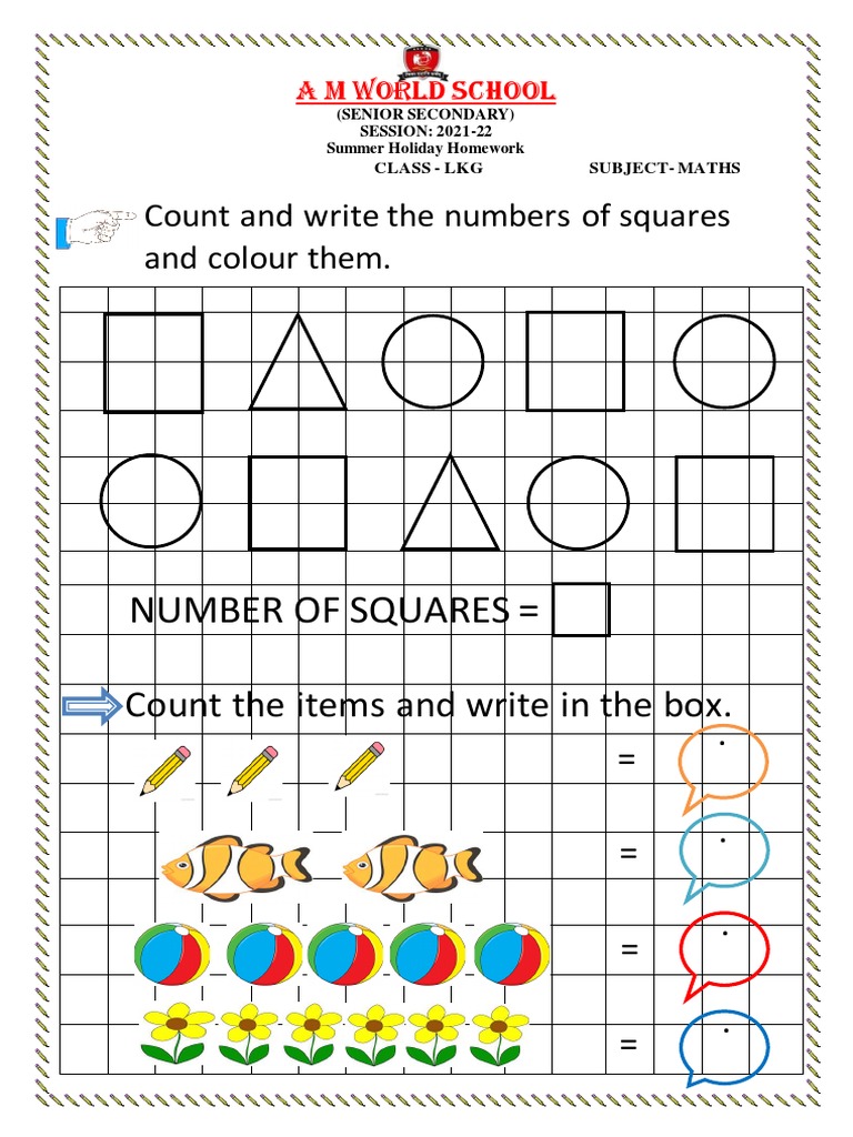 LKG Summer Math Homework Activities | PDF