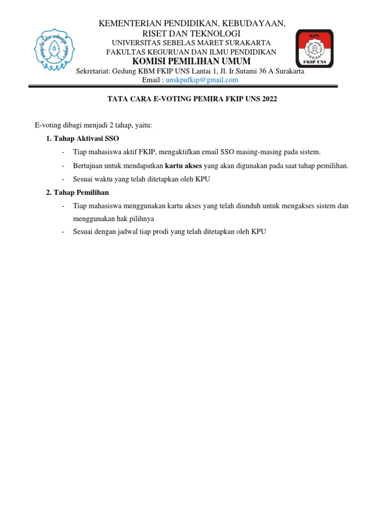 Tata Cara E-Voting 2022 Fkip Uns 2022 Rev | PDF