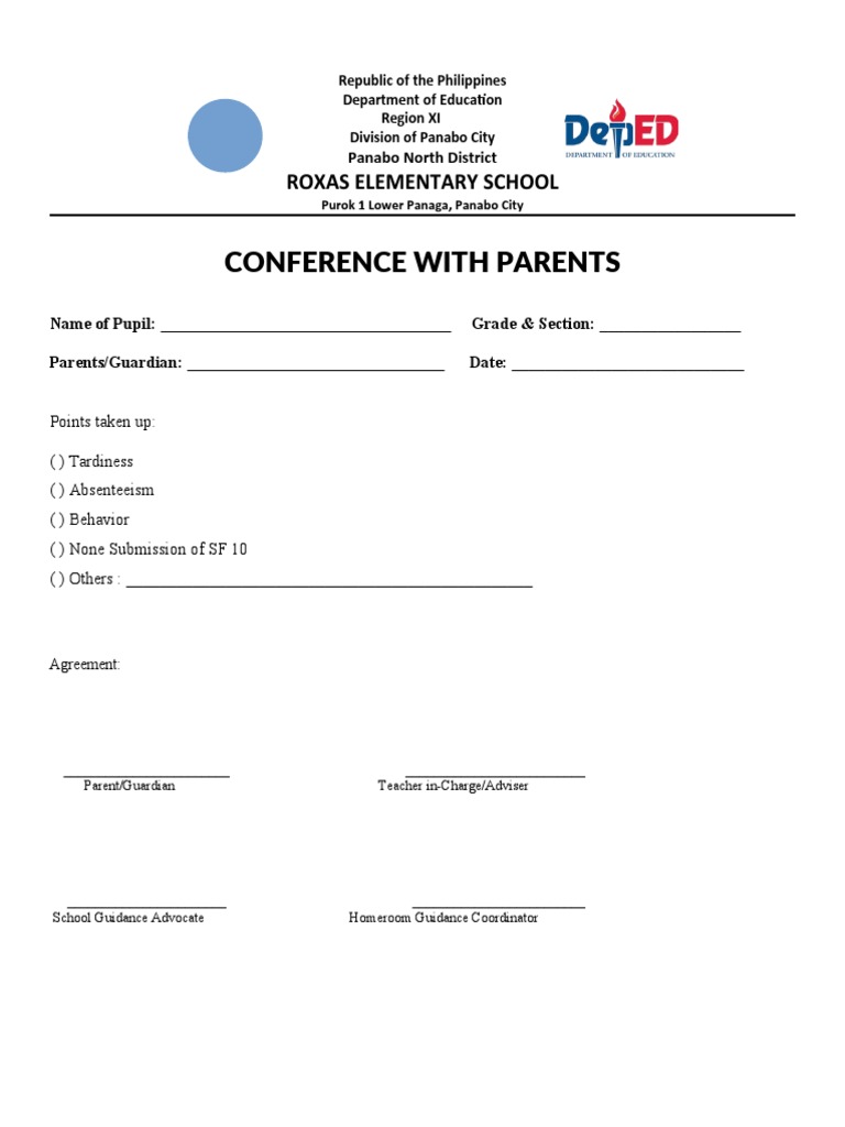 Parent-Teacher Conference Form | PDF