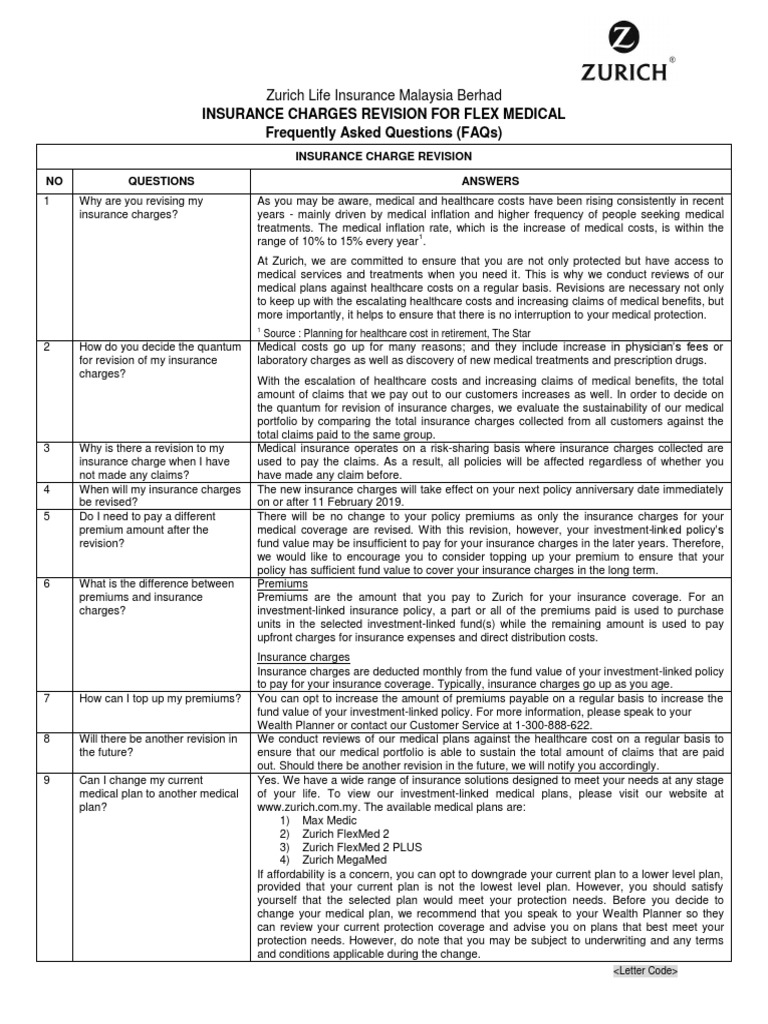 Zurich Flex Medical Plan Charge Revision | PDF | Insurance | Health Care