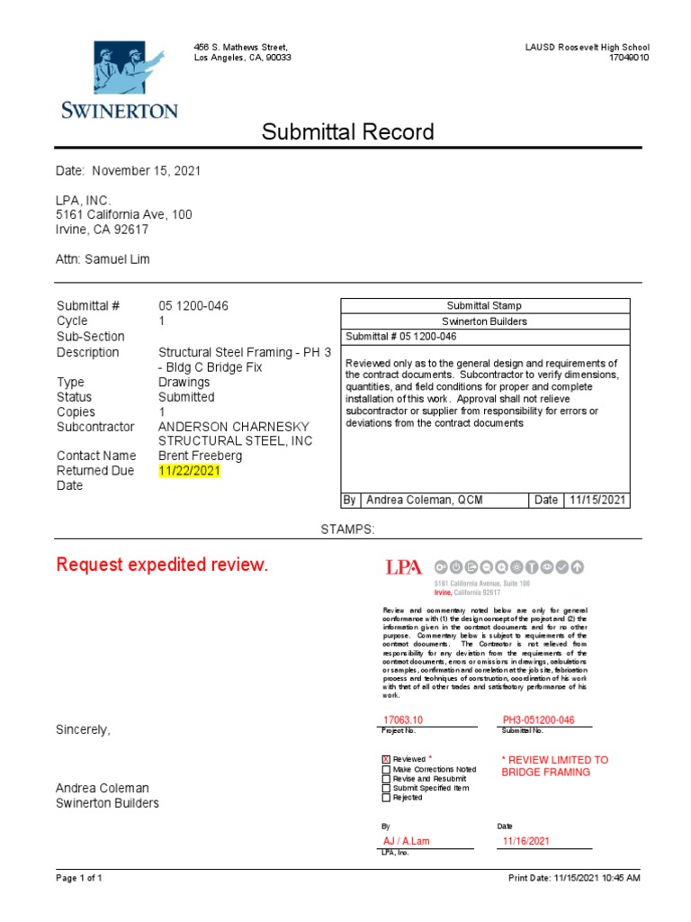 05 1200-046 Structural Steel - PH 3 - Shop Drawings - BLDG C Bridge Fix ...