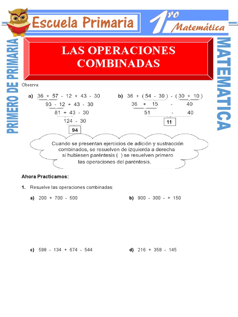 Las Operaciones Combinadas para Primero de Primaria | PDF