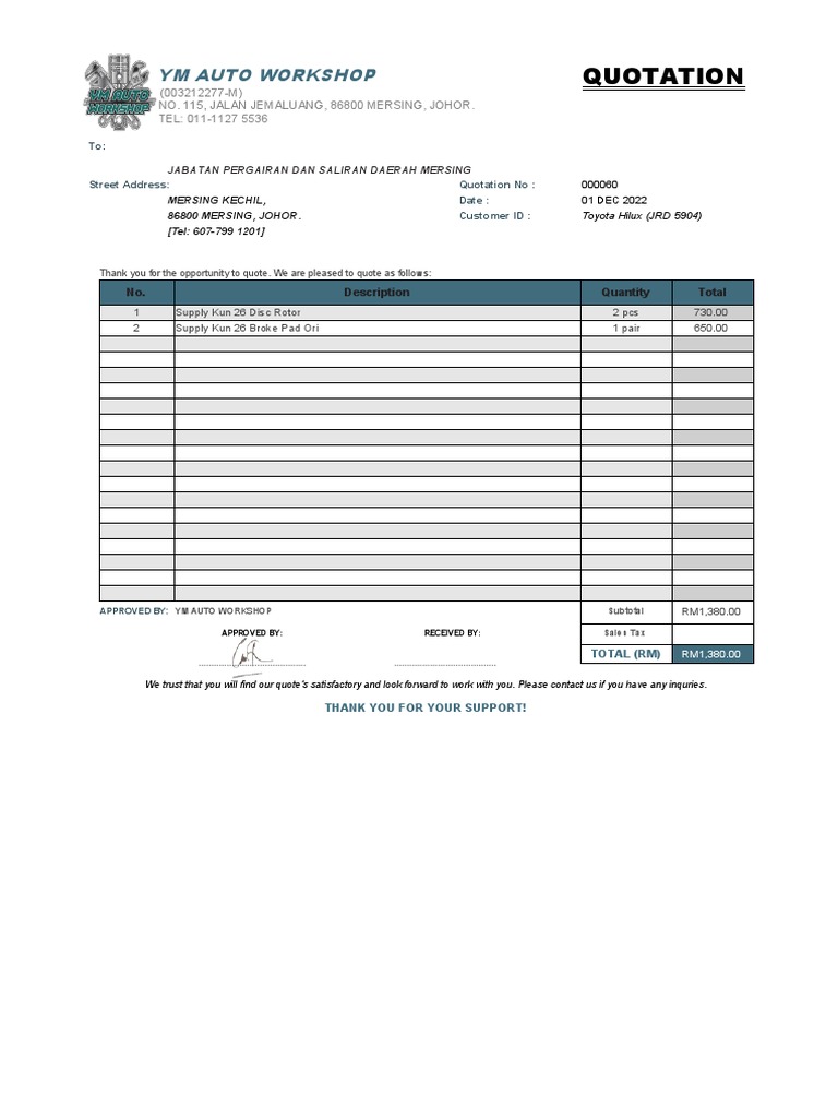 Ym Auto Workshop Quotation | PDF | Software | Computing