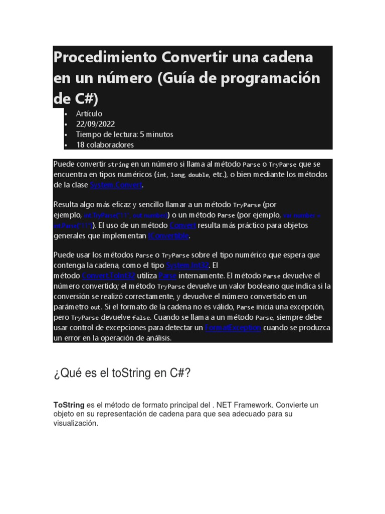 Parse y ToString en C | PDF
