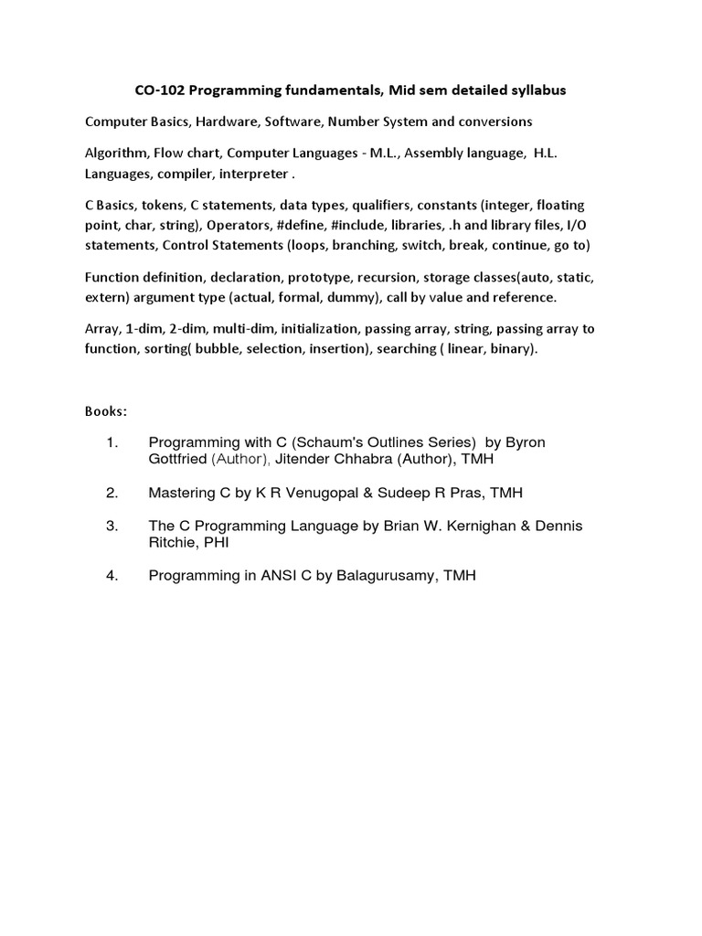 CO 102 Detailed Syllabus | PDF