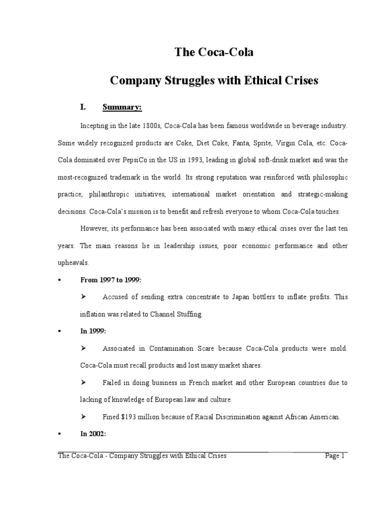 Coca Cola Case Pdf Reputation Coca Cola