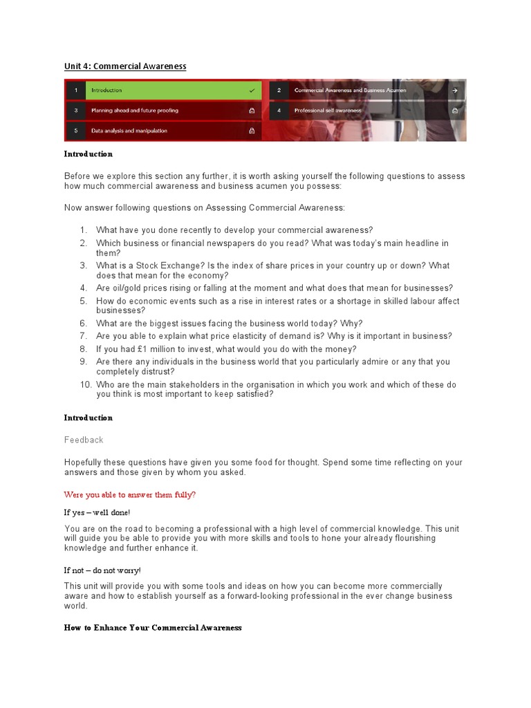 Enhancing Commercial Awareness Skills | PDF | Cost Of Living ...
