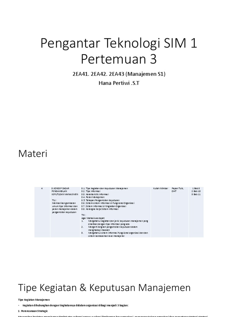 Pengantar Teknologi SIM 1 Pertemuan 3 | PDF